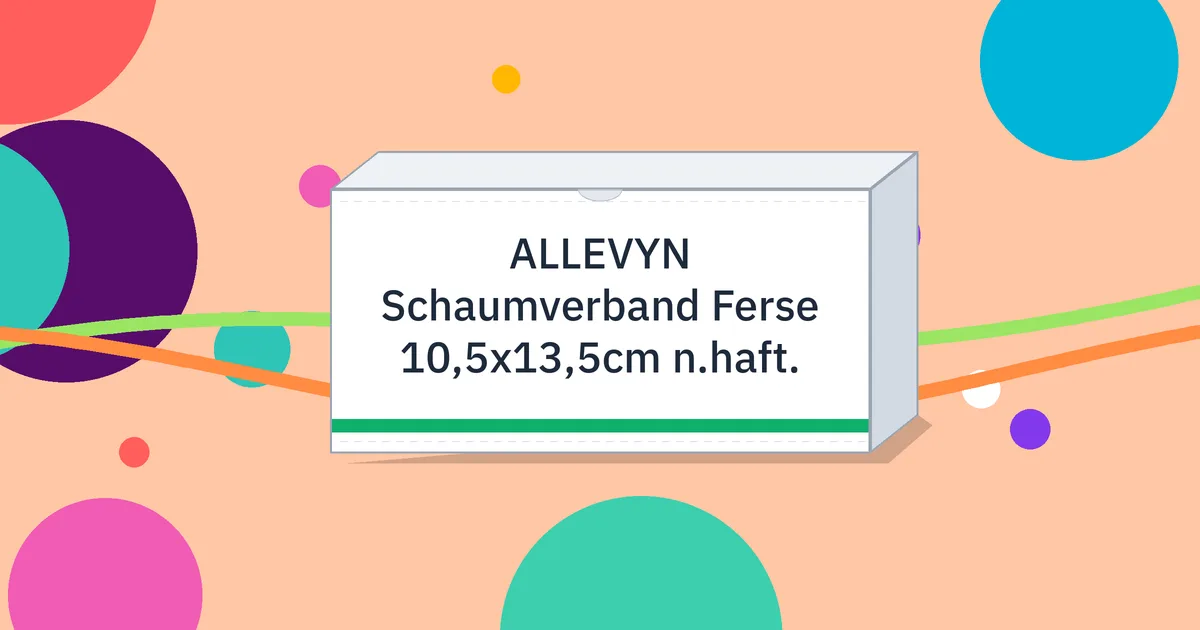 Symbolbild: Packung mit der Aufschrift ALLEVYN Schaumverband Ferse 10,5x13,5cm n.haft. (PZN 19698285) – Verfügbarkeit und Bezug in Apotheken in Frankfurt am Main