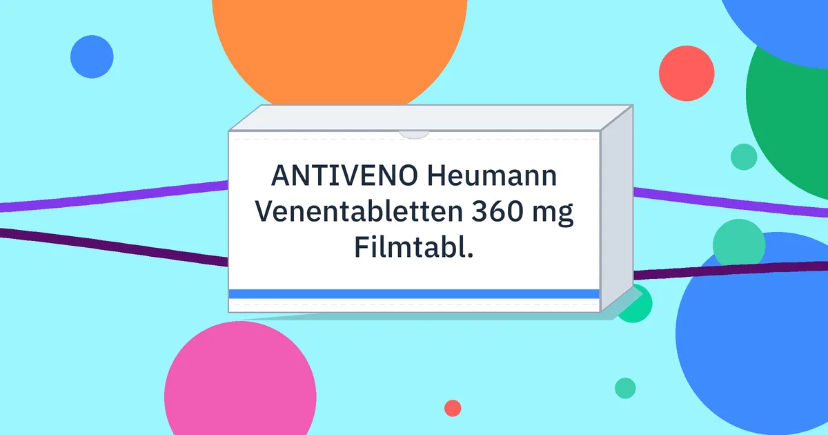 Symbolbild: Packung mit der Aufschrift ANTIVENO Heumann Venentabletten 360 mg Filmtabl. (PZN 11050113) – Verfügbarkeit und Bezug in Apotheken in Frankfurt am Main