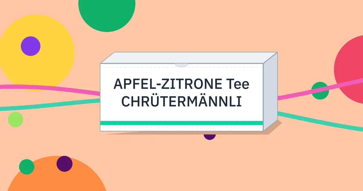 Symbolbild: Packung mit der Aufschrift APFEL-ZITRONE Tee CHRÜTERMÄNNLI (PZN 04760742) – Verfügbarkeit und Bezug in Apotheken in Frankfurt am Main