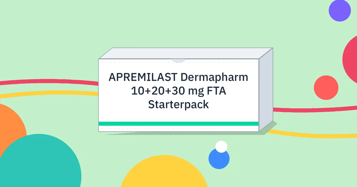 Symbolbild: Packung mit der Aufschrift APREMILAST Dermapharm 10+20+30 mg FTA Starterpack (PZN 20044175) – Verfügbarkeit und Bezug in Apotheken in Frankfurt am Main