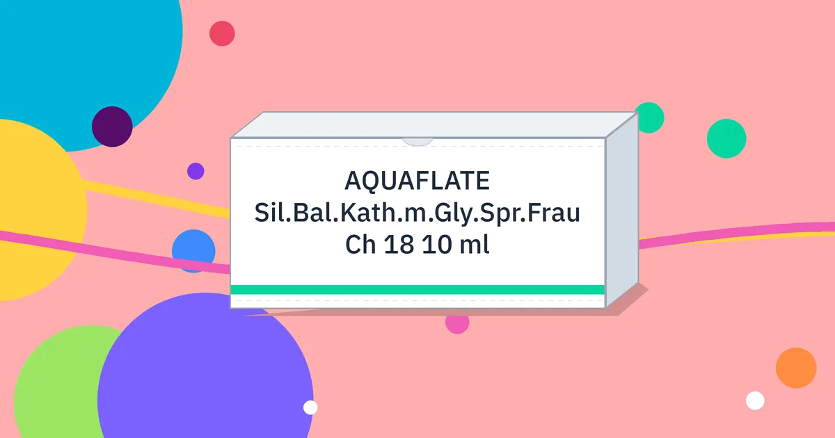 Symbolbild: Packung mit der Aufschrift AQUAFLATE Sil.Bal.Kath.m.Gly.Spr.Frau Ch 18 10 ml (PZN 00589607) – Verfügbarkeit und Bezug in Apotheken in Frankfurt am Main