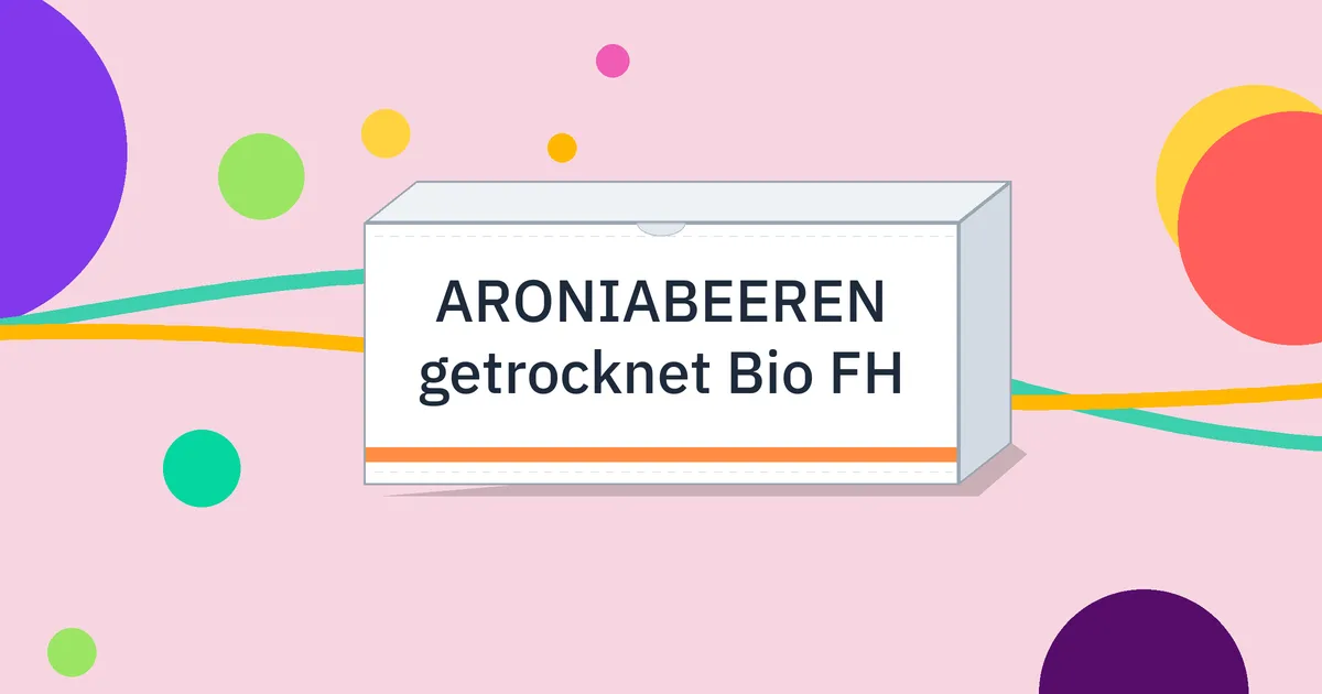 Symbolbild: Packung mit der Aufschrift ARONIABEEREN getrocknet Bio FH (PZN 13724142) – Verfügbarkeit und Bezug in Apotheken in Frankfurt am Main