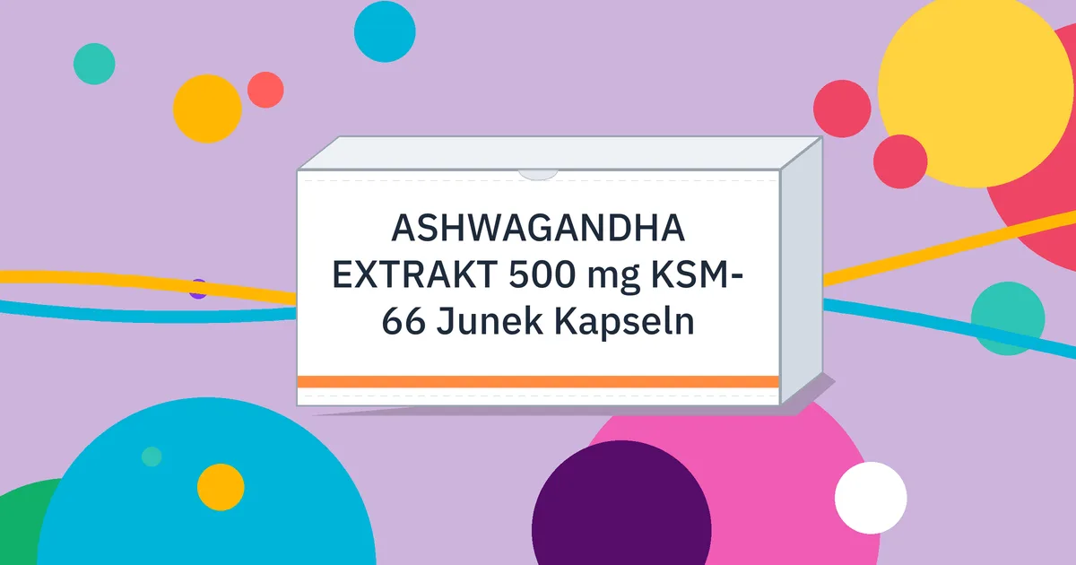 Symbolbild: Packung mit der Aufschrift ASHWAGANDHA EXTRAKT 500 mg KSM-66 Junek Kapseln (PZN 20807199) – Verfügbarkeit und Bezug in Apotheken in Frankfurt am Main