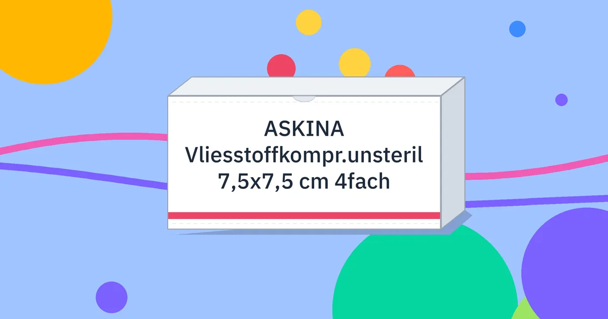 Symbolbild: Packung mit der Aufschrift ASKINA Vliesstoffkompr.unsteril 7,5x7,5 cm 4fach (PZN 12736634) – Verfügbarkeit und Bezug in Apotheken in Frankfurt am Main