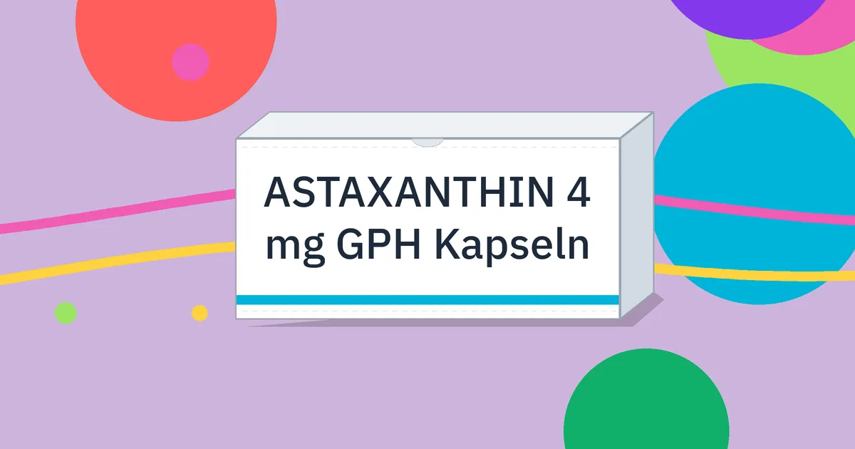 Symbolbild: Packung mit der Aufschrift ASTAXANTHIN 4 mg GPH Kapseln (PZN 04699385) – Verfügbarkeit und Bezug in Apotheken in Frankfurt am Main