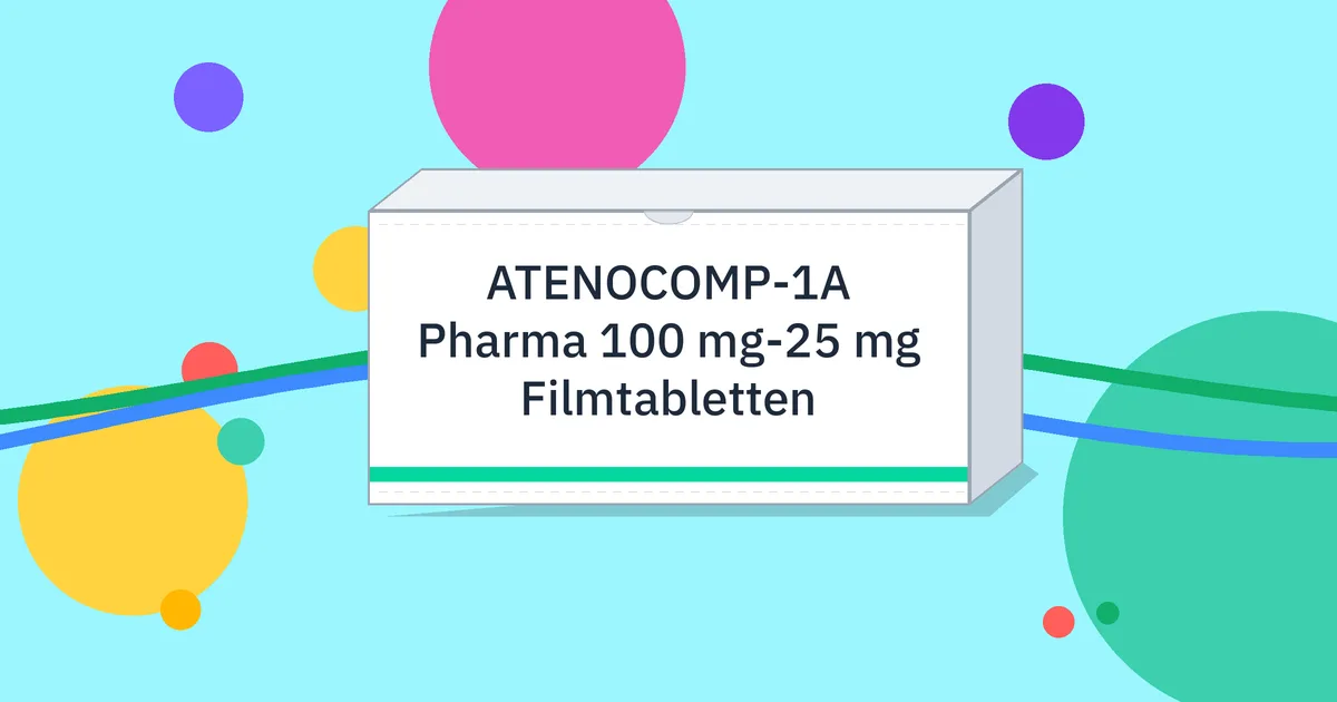 Symbolbild: Packung mit der Aufschrift ATENOCOMP-1A Pharma 100 mg-25 mg Filmtabletten (PZN 14136884) – Verfügbarkeit und Bezug in Apotheken in Frankfurt am Main