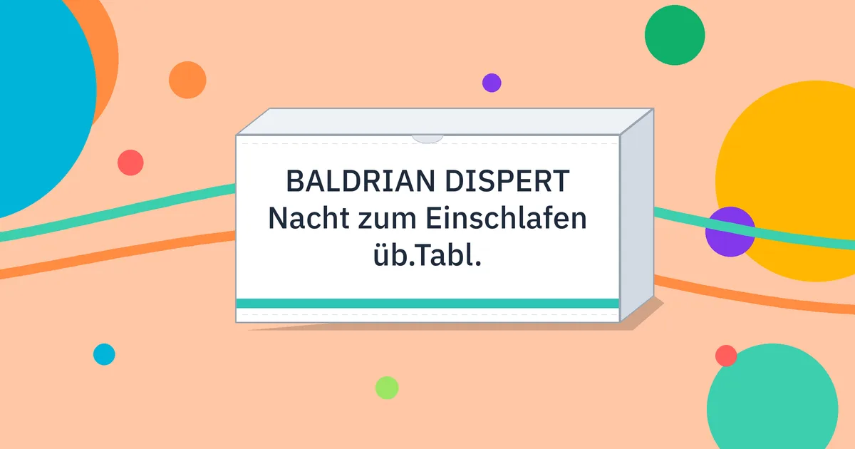 Symbolbild: Packung mit der Aufschrift BALDRIAN DISPERT Nacht zum Einschlafen üb.Tabl. (PZN 02859867) – Verfügbarkeit und Bezug in Apotheken in Frankfurt am Main