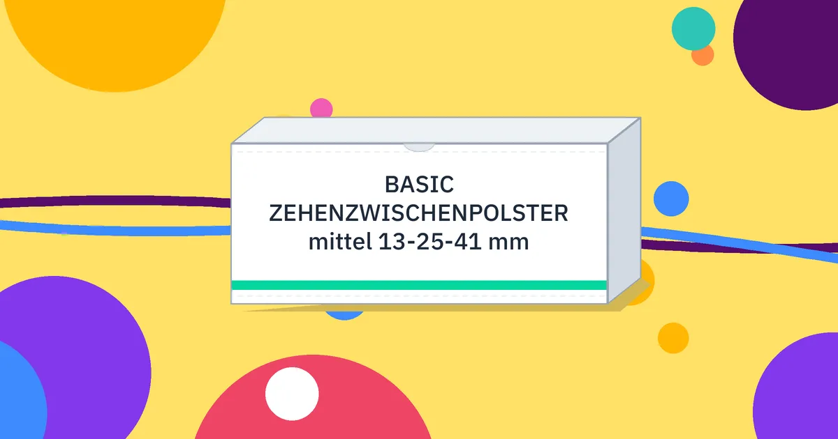 Symbolbild: Packung mit der Aufschrift BASIC ZEHENZWISCHENPOLSTER mittel 13-25-41 mm (PZN 15380706) – Verfügbarkeit und Bezug in Apotheken in Frankfurt am Main