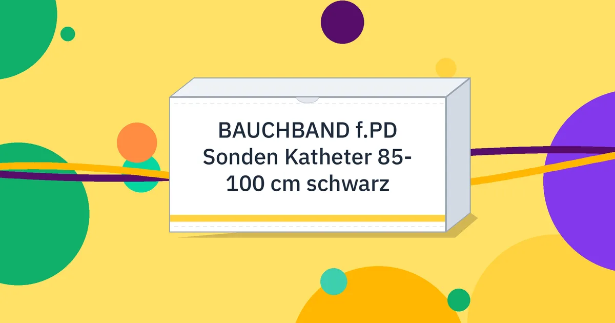 Symbolbild: Packung mit der Aufschrift BAUCHBAND f.PD Sonden Katheter 85-100 cm schwarz (PZN 15391302) – Verfügbarkeit und Bezug in Apotheken in Frankfurt am Main