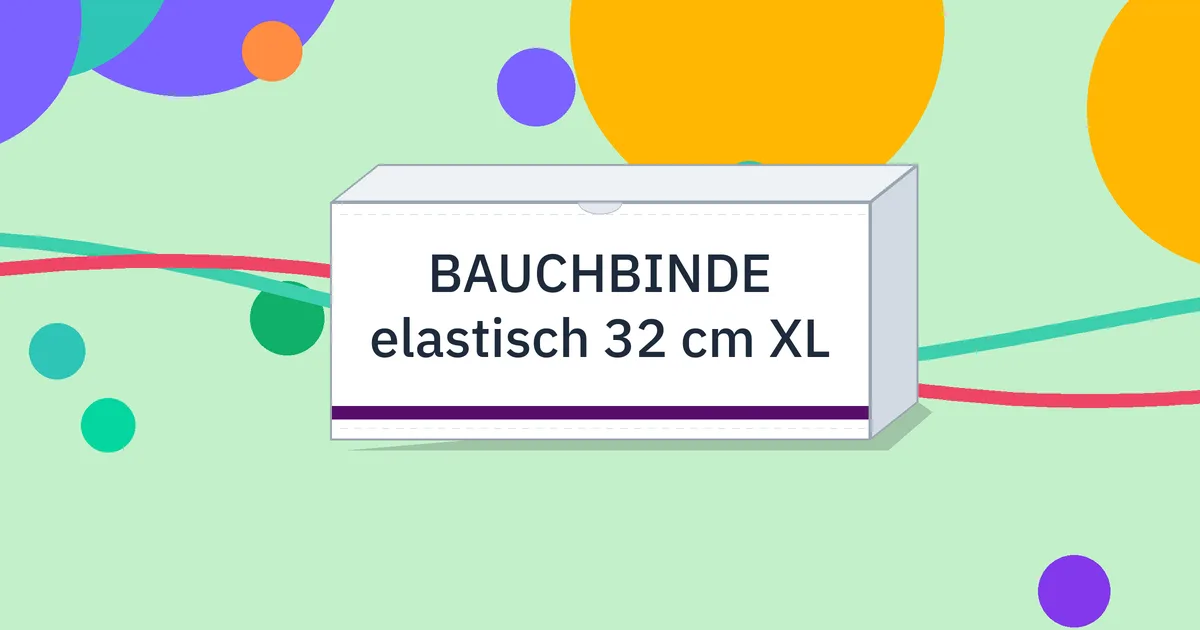 Symbolbild: Packung mit der Aufschrift BAUCHBINDE elastisch 32 cm XL (PZN 19070730) – Verfügbarkeit und Bezug in Apotheken in Frankfurt am Main