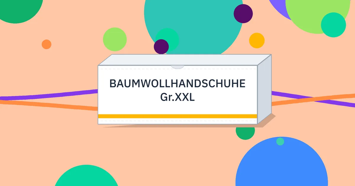 Symbolbild: Packung mit der Aufschrift BAUMWOLLHANDSCHUHE Gr.XXL (PZN 18472774) – Verfügbarkeit und Bezug in Apotheken in Frankfurt am Main