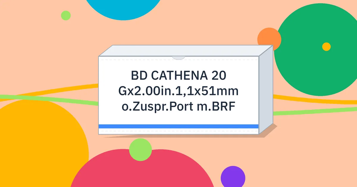 Symbolbild: Packung mit der Aufschrift BD CATHENA 20 Gx2.00in.1,1x51mm o.Zuspr.Port m.BRF (PZN 16934578) – Verfügbarkeit und Bezug in Apotheken in Frankfurt am Main