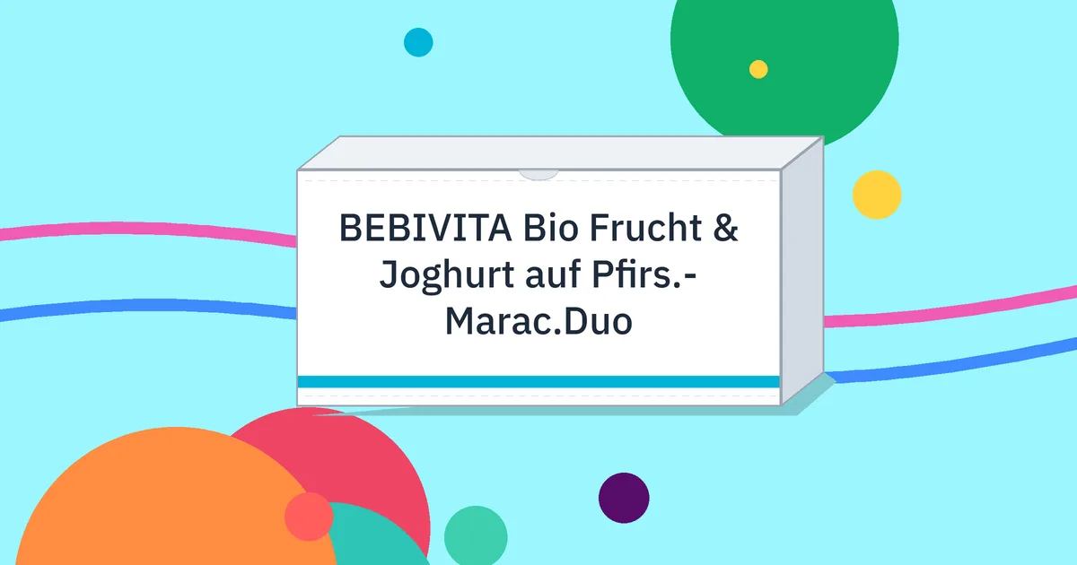 Symbolbild: Packung mit der Aufschrift BEBIVITA Bio Frucht & Joghurt auf Pfirs.-Marac.Duo (PZN 16838248) – Verfügbarkeit und Bezug in Apotheken in Frankfurt am Main