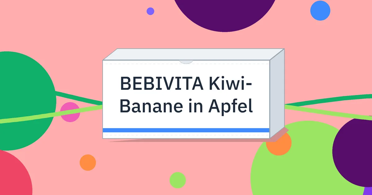 Symbolbild: Packung mit der Aufschrift BEBIVITA Kiwi-Banane in Apfel (PZN 14339386) – Verfügbarkeit und Bezug in Apotheken in Frankfurt am Main