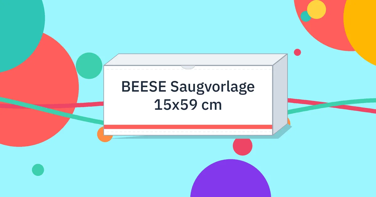 Symbolbild: Packung mit der Aufschrift BEESE Saugvorlage 15x59 cm (PZN 02214219) – Verfügbarkeit und Bezug in Apotheken in Frankfurt am Main