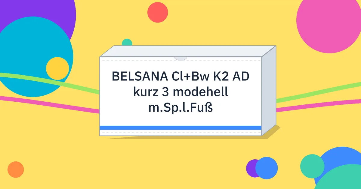 Symbolbild: Packung mit der Aufschrift BELSANA Cl+Bw K2 AD kurz 3 modehell m.Sp.l.Fuß (PZN 12241223) – Verfügbarkeit und Bezug in Apotheken in Frankfurt am Main