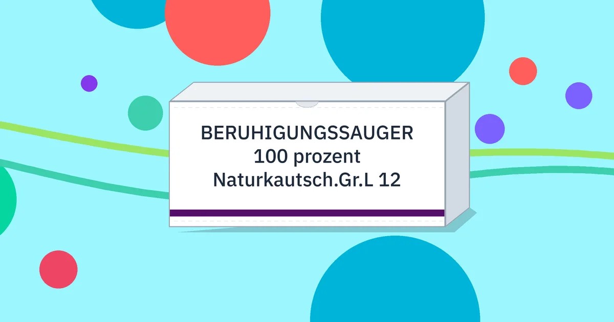 Symbolbild: Packung mit der Aufschrift BERUHIGUNGSSAUGER 100 prozent Naturkautsch.Gr.L 12 (PZN 00849830) – Verfügbarkeit und Bezug in Apotheken in Frankfurt am Main