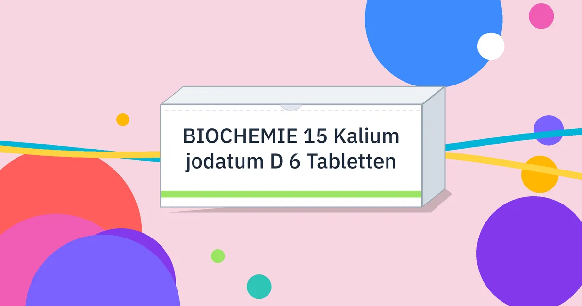 Symbolbild: Packung mit der Aufschrift BIOCHEMIE 15 Kalium jodatum D 6 Tabletten (PZN 04324774) – Verfügbarkeit und Bezug in Apotheken in Frankfurt am Main