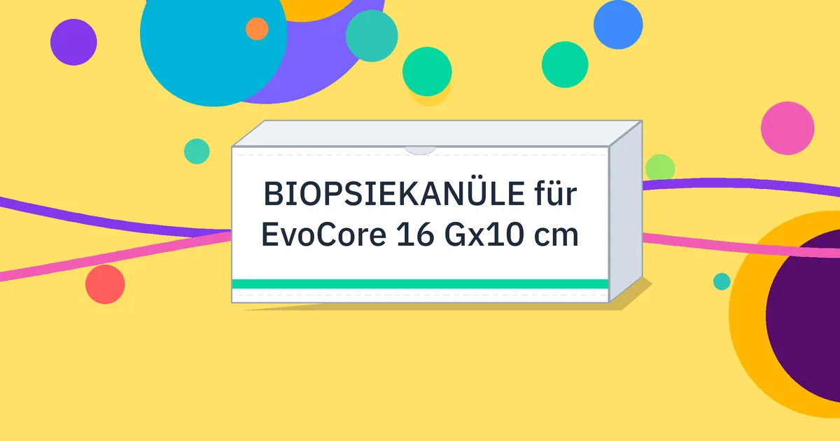 Symbolbild: Packung mit der Aufschrift BIOPSIEKANÜLE für EvoCore 16 Gx10 cm (PZN 11059077) – Verfügbarkeit und Bezug in Apotheken in Frankfurt am Main