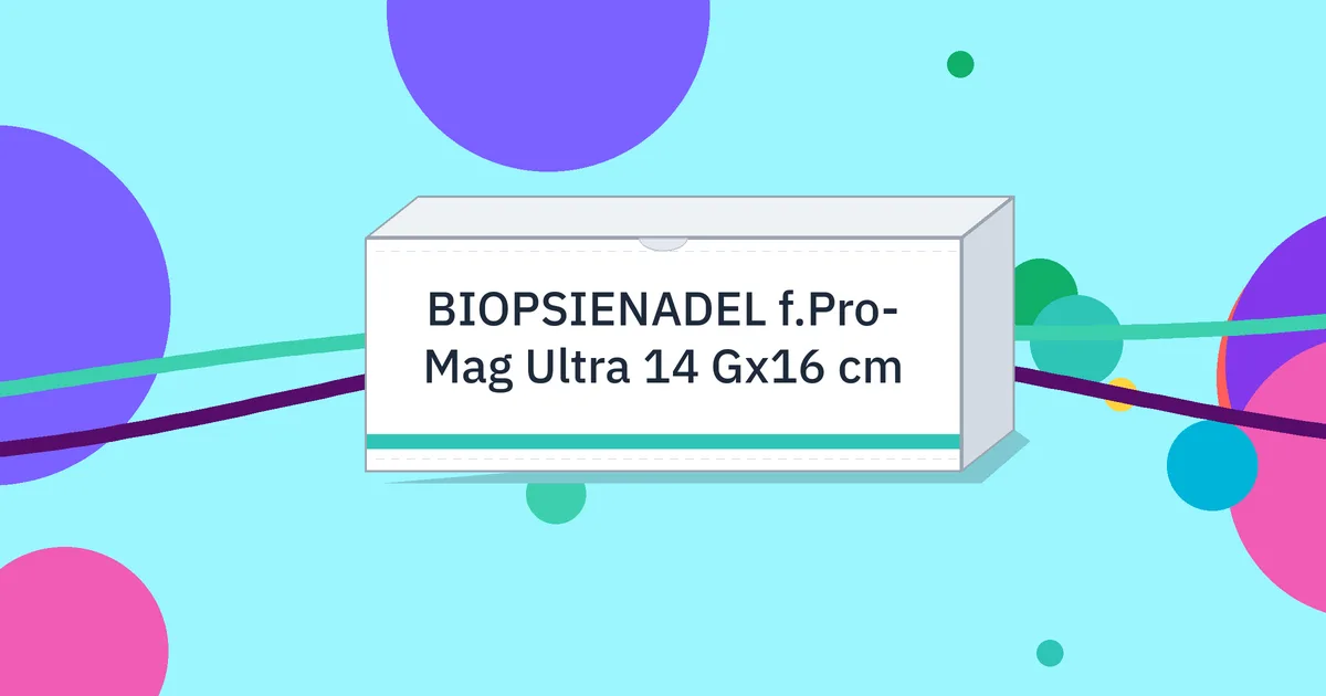 Symbolbild: Packung mit der Aufschrift BIOPSIENADEL f.Pro-Mag Ultra 14 Gx16 cm (PZN 07566644) – Verfügbarkeit und Bezug in Apotheken in Frankfurt am Main