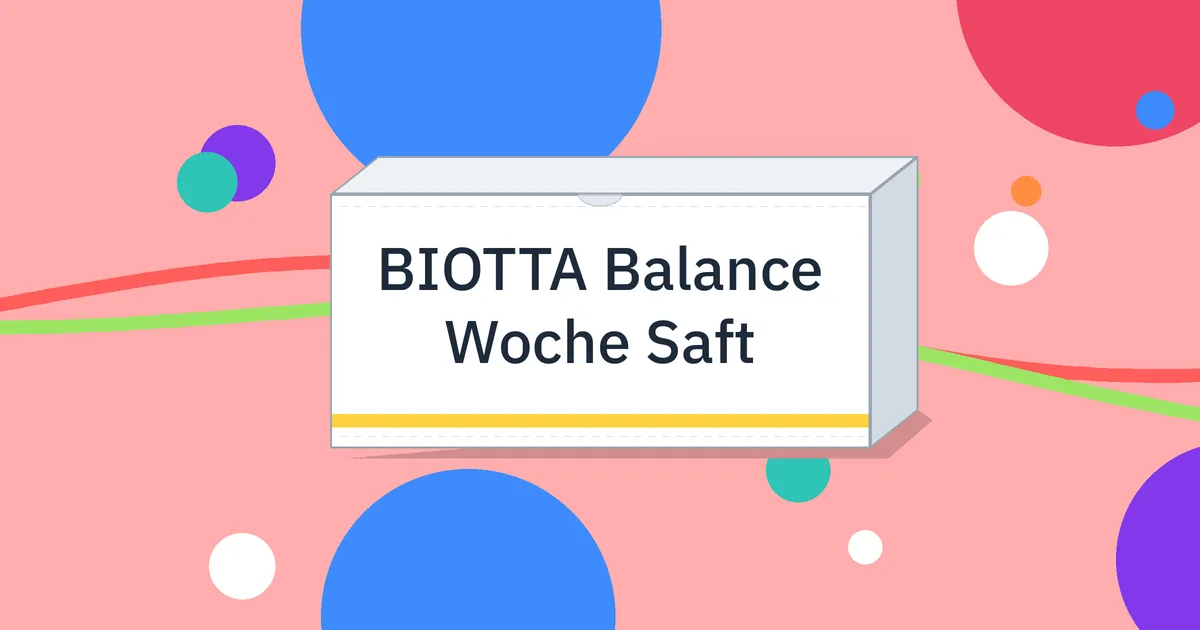 Symbolbild: Packung mit der Aufschrift BIOTTA Balance Woche Saft (PZN 12387783) – Verfügbarkeit und Bezug in Apotheken in Frankfurt am Main