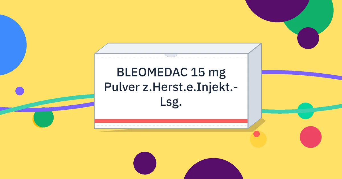 Symbolbild: Packung mit der Aufschrift BLEOMEDAC 15 mg Pulver z.Herst.e.Injekt.-Lsg. (PZN 02411351) – Verfügbarkeit und Bezug in Apotheken in Frankfurt am Main