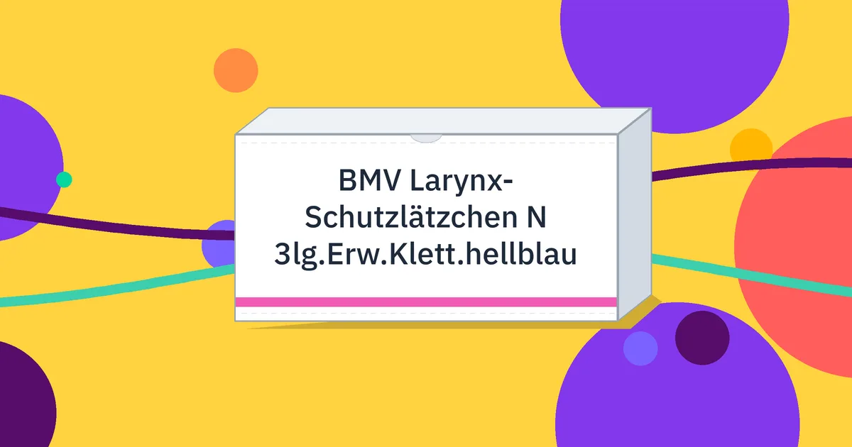 Symbolbild: Packung mit der Aufschrift BMV Larynx-Schutzlätzchen N 3lg.Erw.Klett.hellblau (PZN 10083317) – Verfügbarkeit und Bezug in Apotheken in Frankfurt am Main