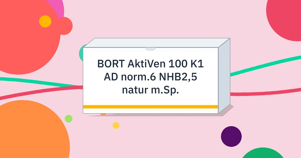Symbolbild: Packung mit der Aufschrift BORT AktiVen 100 K1 AD norm.6 NHB2,5 natur m.Sp. (PZN 17498435) – Verfügbarkeit und Bezug in Apotheken in Frankfurt am Main
