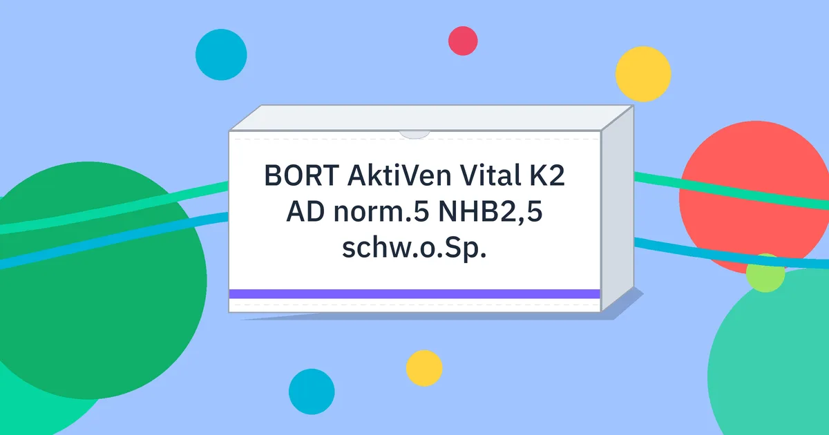 Symbolbild: Packung mit der Aufschrift BORT AktiVen Vital K2 AD norm.5 NHB2,5 schw.o.Sp. (PZN 17497921) – Verfügbarkeit und Bezug in Apotheken in Frankfurt am Main