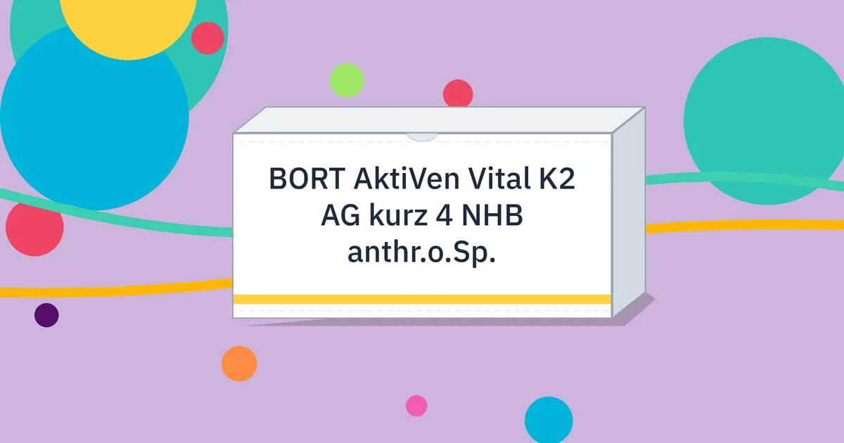 Symbolbild: Packung mit der Aufschrift BORT AktiVen Vital K2 AG kurz 4 NHB anthr.o.Sp. (PZN 13734258) – Verfügbarkeit und Bezug in Apotheken in Frankfurt am Main
