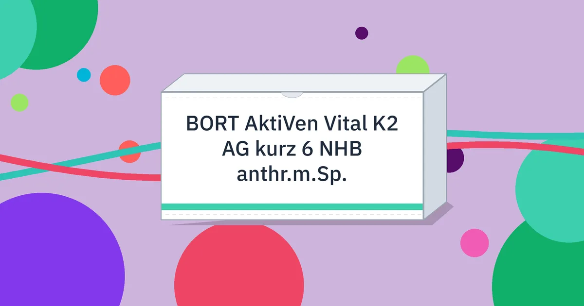 Symbolbild: Packung mit der Aufschrift BORT AktiVen Vital K2 AG kurz 6 NHB anthr.m.Sp. (PZN 13734608) – Verfügbarkeit und Bezug in Apotheken in Frankfurt am Main