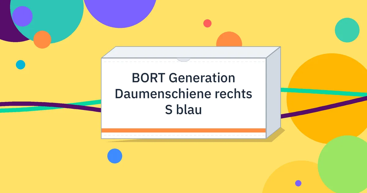 Symbolbild: Packung mit der Aufschrift BORT Generation Daumenschiene rechts S blau (PZN 11581483) – Verfügbarkeit und Bezug in Apotheken in Frankfurt am Main