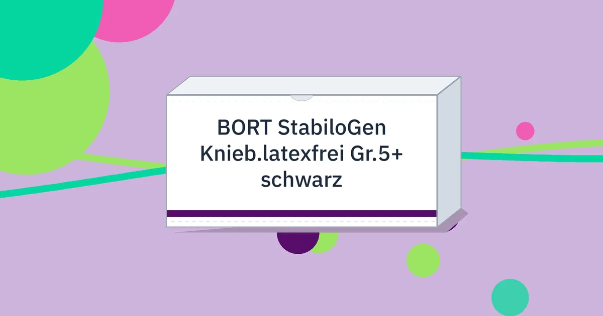 Symbolbild: Packung mit der Aufschrift BORT StabiloGen Knieb.latexfrei Gr.5+ schwarz (PZN 16846213) – Verfügbarkeit und Bezug in Apotheken in Frankfurt am Main