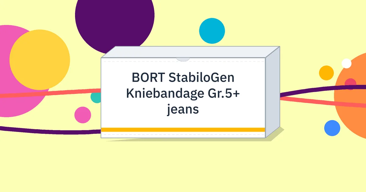 Symbolbild: Packung mit der Aufschrift BORT StabiloGen Kniebandage Gr.5+ jeans (PZN 16846880) – Verfügbarkeit und Bezug in Apotheken in Frankfurt am Main