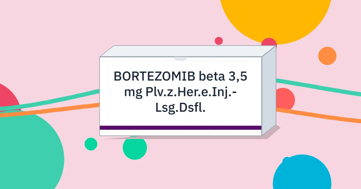 Symbolbild: Packung mit der Aufschrift BORTEZOMIB beta 3,5 mg Plv.z.Her.e.Inj.-Lsg.Dsfl. (PZN 05395374) – Verfügbarkeit und Bezug in Apotheken in Frankfurt am Main