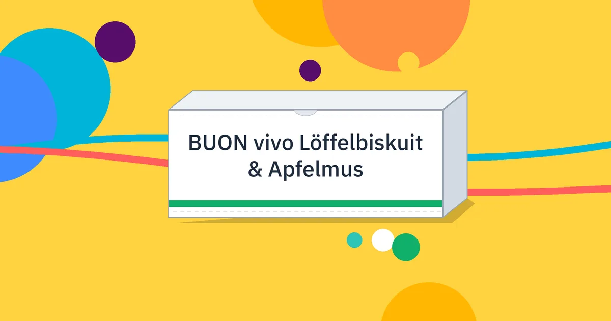Symbolbild: Packung mit der Aufschrift BUON vivo Löffelbiskuit & Apfelmus (PZN 17553387) – Verfügbarkeit und Bezug in Apotheken in Frankfurt am Main