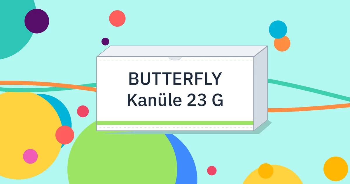 Symbolbild: Packung mit der Aufschrift BUTTERFLY Kanüle 23 G (PZN 01011922) – Verfügbarkeit und Bezug in Apotheken in Frankfurt am Main