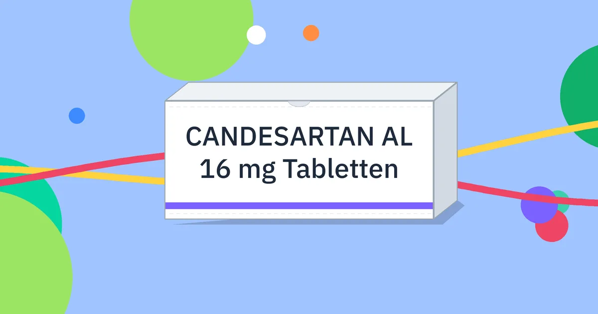 Symbolbild: Packung mit der Aufschrift CANDESARTAN AL 16 mg Tabletten (PZN 09297757) – Verfügbarkeit und Bezug in Apotheken in Frankfurt am Main
