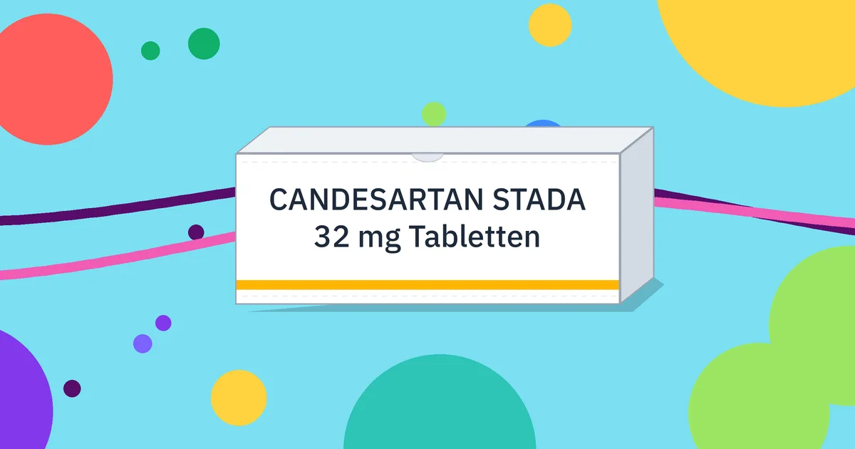 Symbolbild: Packung mit der Aufschrift CANDESARTAN STADA 32 mg Tabletten (PZN 09443199) – Verfügbarkeit und Bezug in Apotheken in Frankfurt am Main