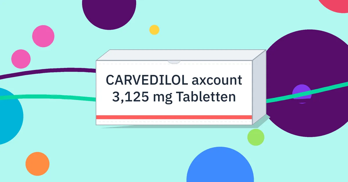 Symbolbild: Packung mit der Aufschrift CARVEDILOL axcount 3,125 mg Tabletten (PZN 05513833) – Verfügbarkeit und Bezug in Apotheken in Frankfurt am Main