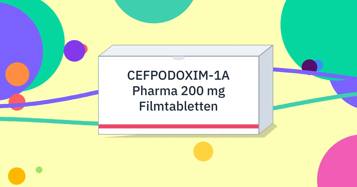 Symbolbild: Packung mit der Aufschrift CEFPODOXIM-1A Pharma 200 mg Filmtabletten (PZN 07793529) – Verfügbarkeit und Bezug in Apotheken in Frankfurt am Main
