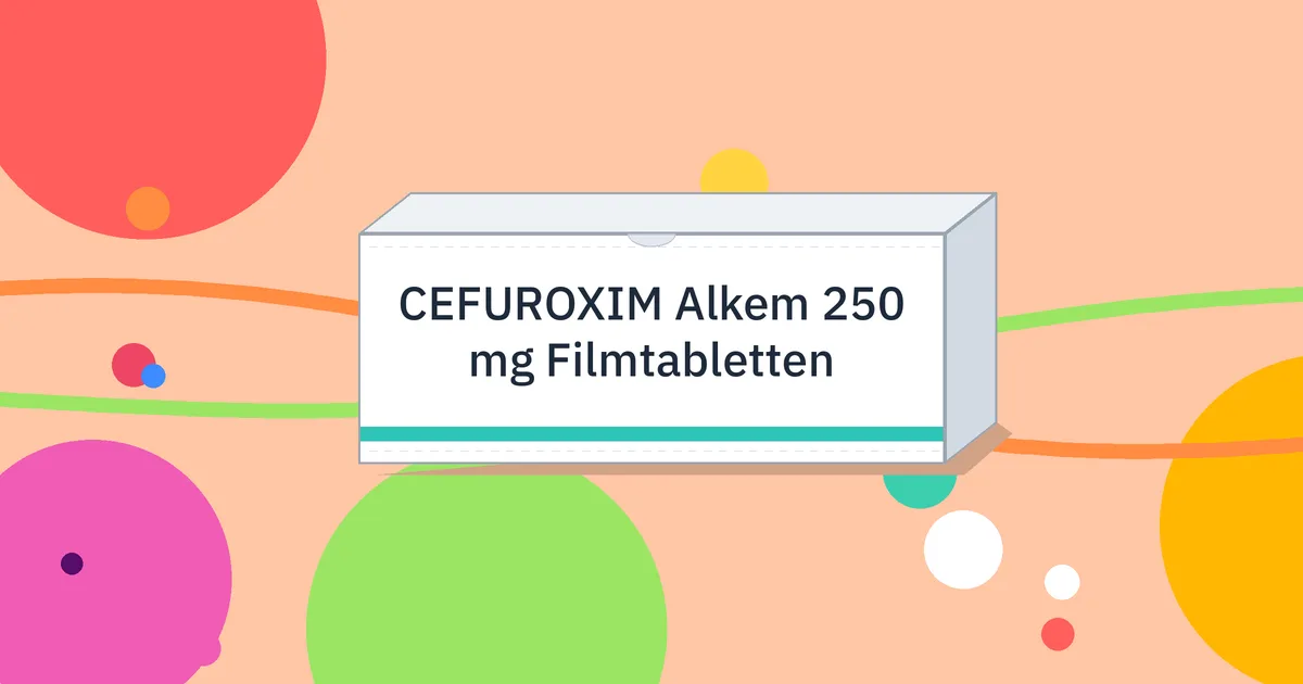 Symbolbild: Packung mit der Aufschrift CEFUROXIM Alkem 250 mg Filmtabletten (PZN 14184682) – Verfügbarkeit und Bezug in Apotheken in Frankfurt am Main