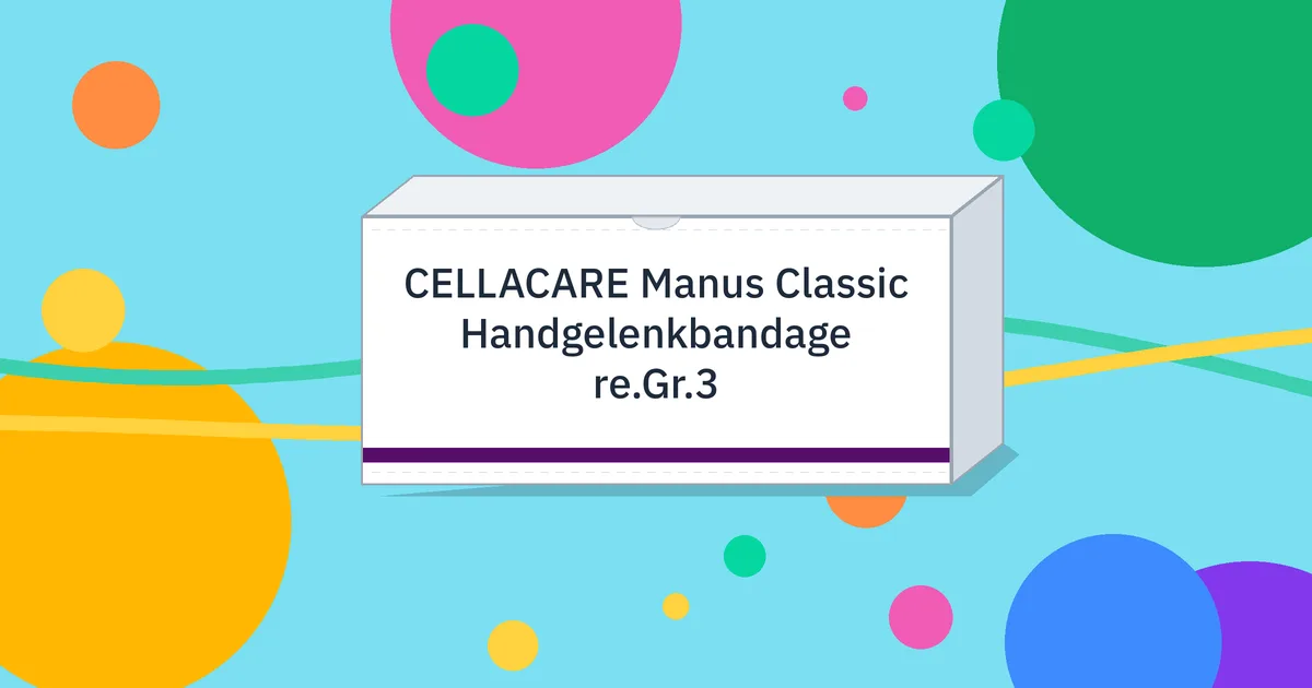 Symbolbild: Packung mit der Aufschrift CELLACARE Manus Classic Handgelenkbandage re.Gr.3 (PZN 20550116) – Verfügbarkeit und Bezug in Apotheken in Frankfurt am Main