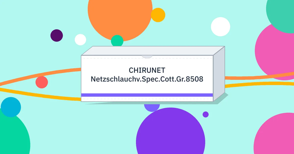 Symbolbild: Packung mit der Aufschrift CHIRUNET Netzschlauchv.Spec.Cott.Gr.8508 (PZN 00477943) – Verfügbarkeit und Bezug in Apotheken in Frankfurt am Main