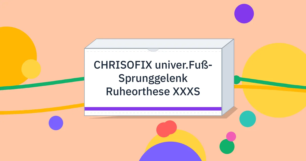 Symbolbild: Packung mit der Aufschrift CHRISOFIX univer.Fuß-Sprunggelenk Ruheorthese XXXS (PZN 19555083) – Verfügbarkeit und Bezug in Apotheken in Frankfurt am Main