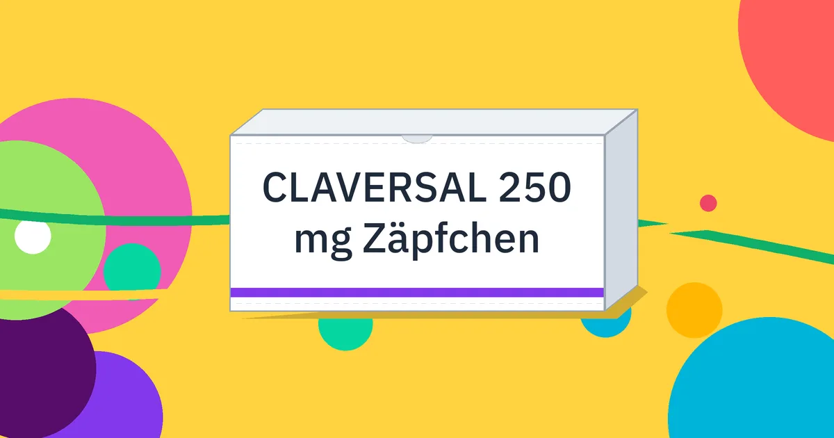 Symbolbild: Packung mit der Aufschrift CLAVERSAL 250 mg Zäpfchen (PZN 03255284) – Verfügbarkeit und Bezug in Apotheken in Frankfurt am Main