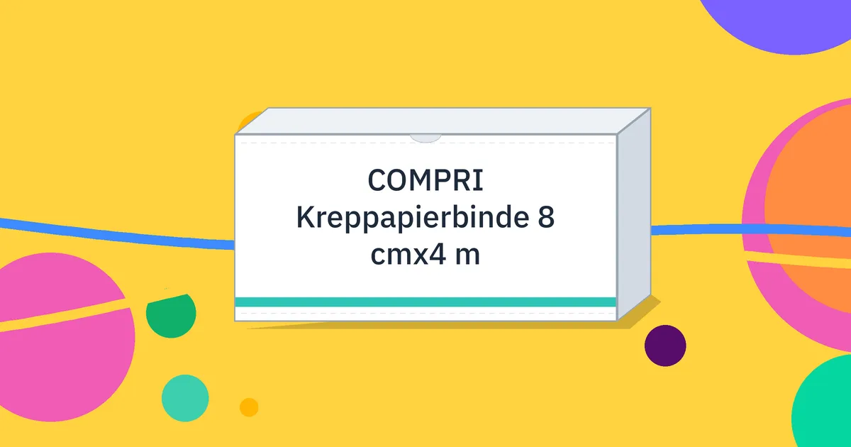Symbolbild: Packung mit der Aufschrift COMPRI Kreppapierbinde 8 cmx4 m (PZN 04949735) – Verfügbarkeit und Bezug in Apotheken in Frankfurt am Main