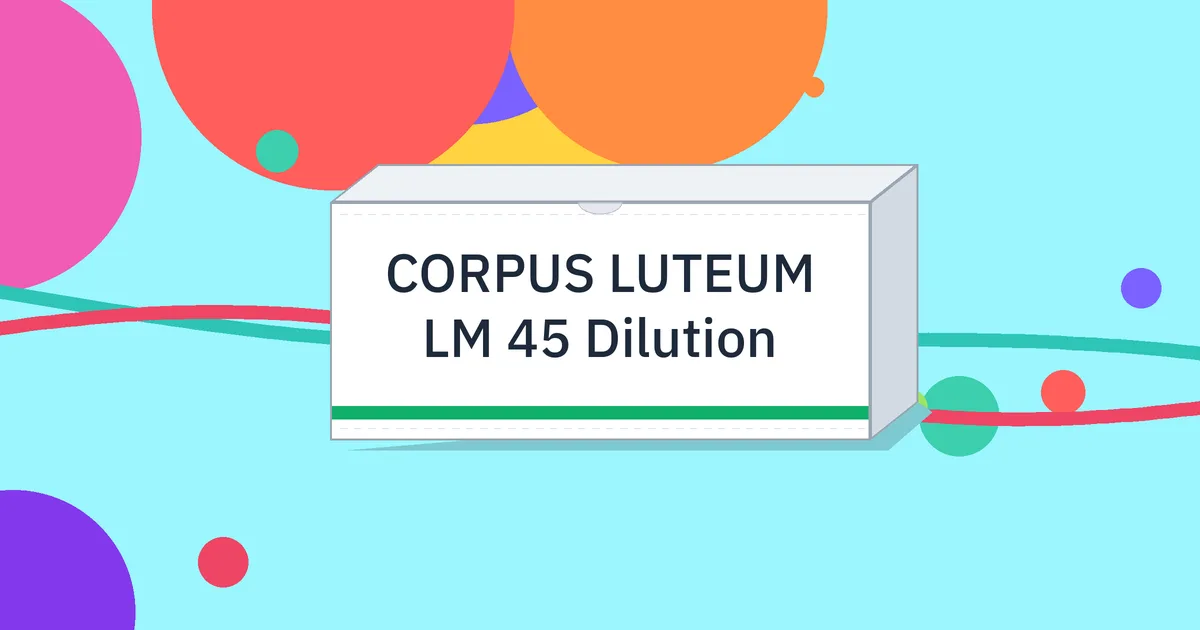 Symbolbild: Packung mit der Aufschrift CORPUS LUTEUM LM 45 Dilution (PZN 12835069) – Verfügbarkeit und Bezug in Apotheken in Frankfurt am Main