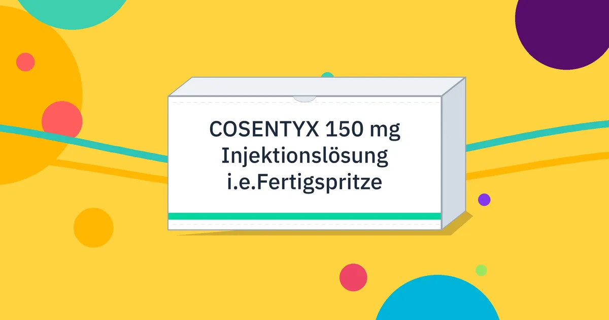 Symbolbild: Packung mit der Aufschrift COSENTYX 150 mg Injektionslösung i.e.Fertigspritze (PZN 13512960) – Verfügbarkeit und Bezug in Apotheken in Frankfurt am Main