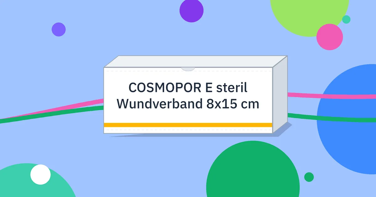 Symbolbild: Packung mit der Aufschrift COSMOPOR E steril Wundverband 8x15 cm (PZN 20543524) – Verfügbarkeit und Bezug in Apotheken in Frankfurt am Main